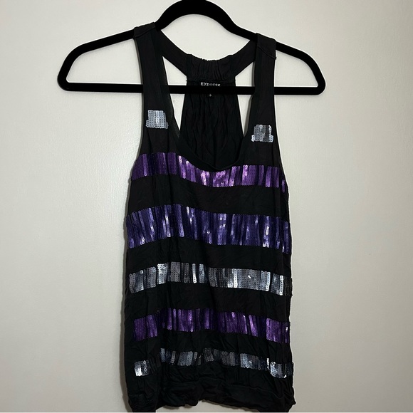 Express | Tops | Purple And Silver Sequence Tank | Poshmark
